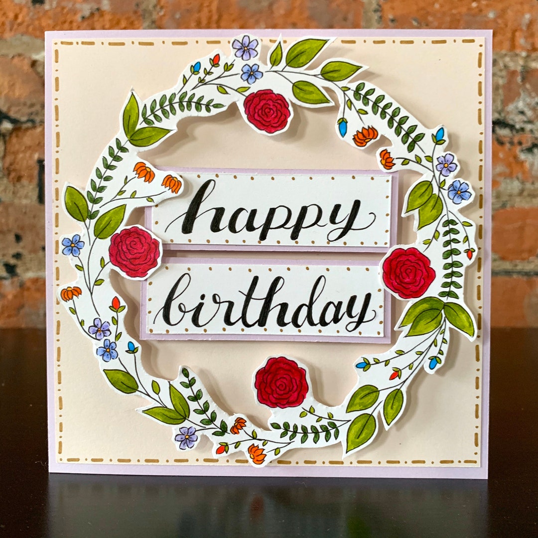 Happy Birthday Flower Wreath Card, Mother's Day Flower Wreath Card - Etsy