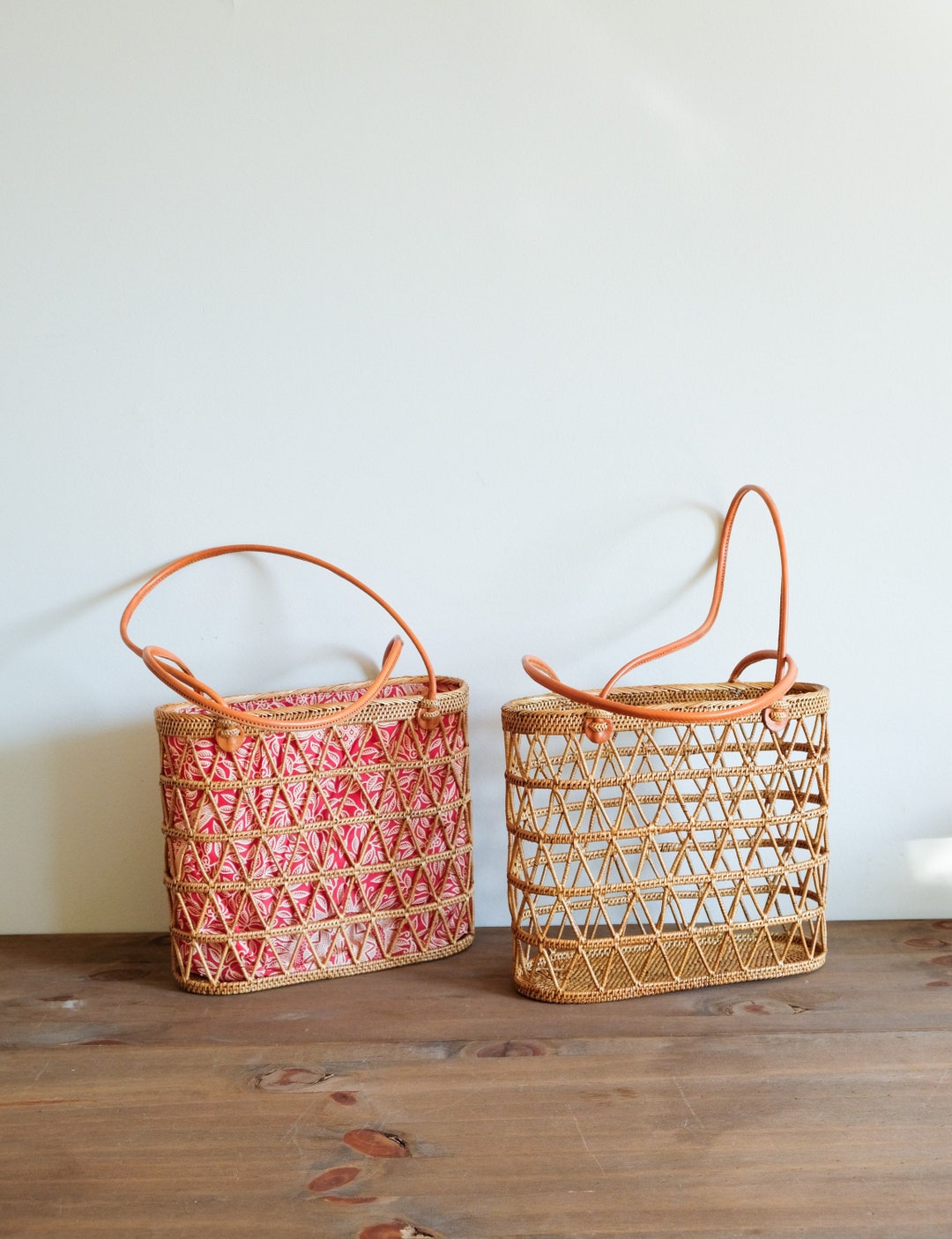 LEAH Rattan Tote With Leather Straps Everyday Tote Bag - Etsy