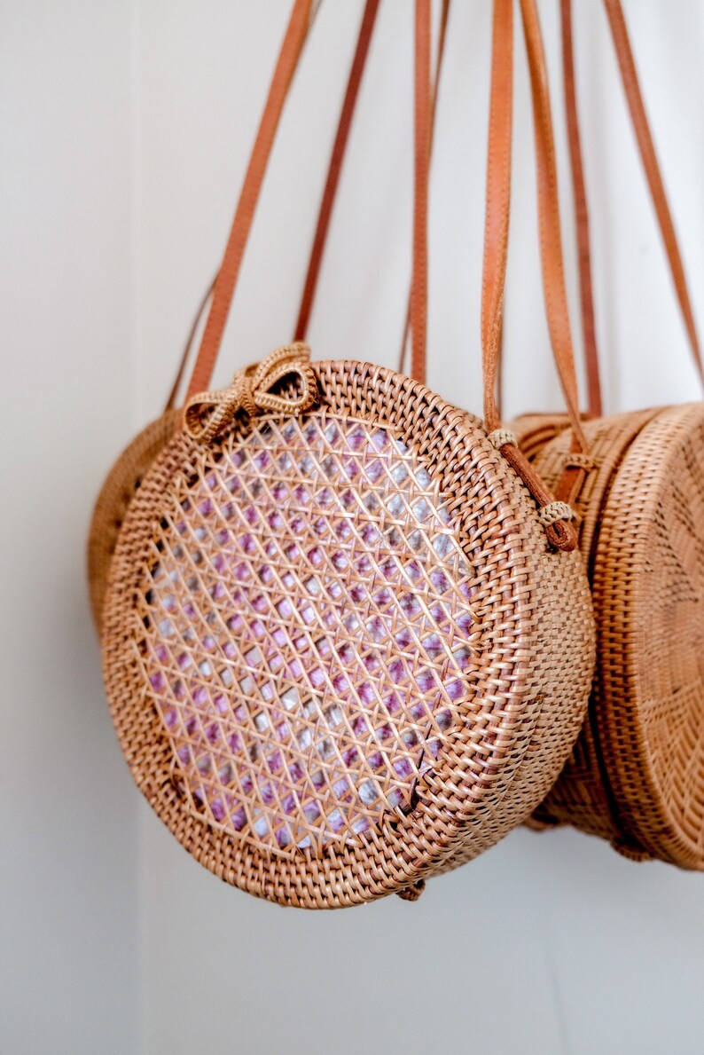 SOL Crossbody Round rattan bag with custom lining insert | Etsy