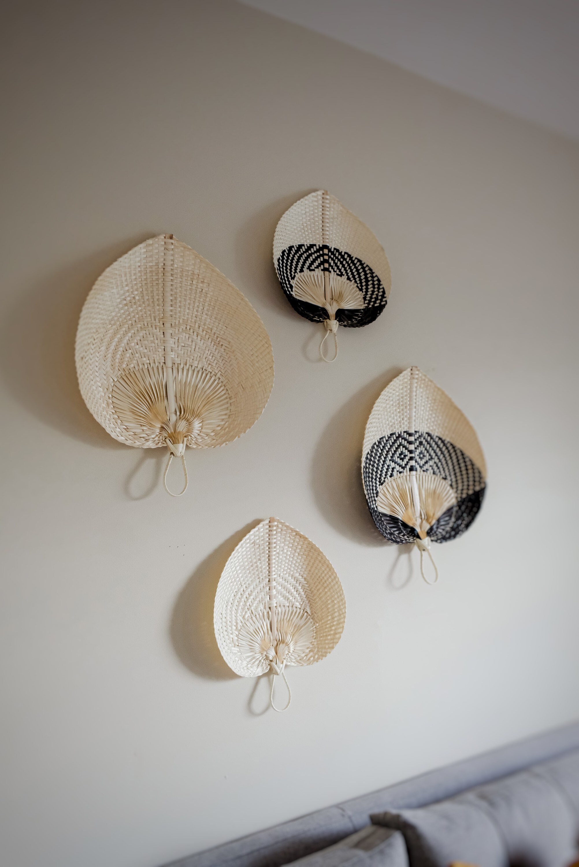 Hand Fan in black and white wall decor fan straw fan woven | Etsy