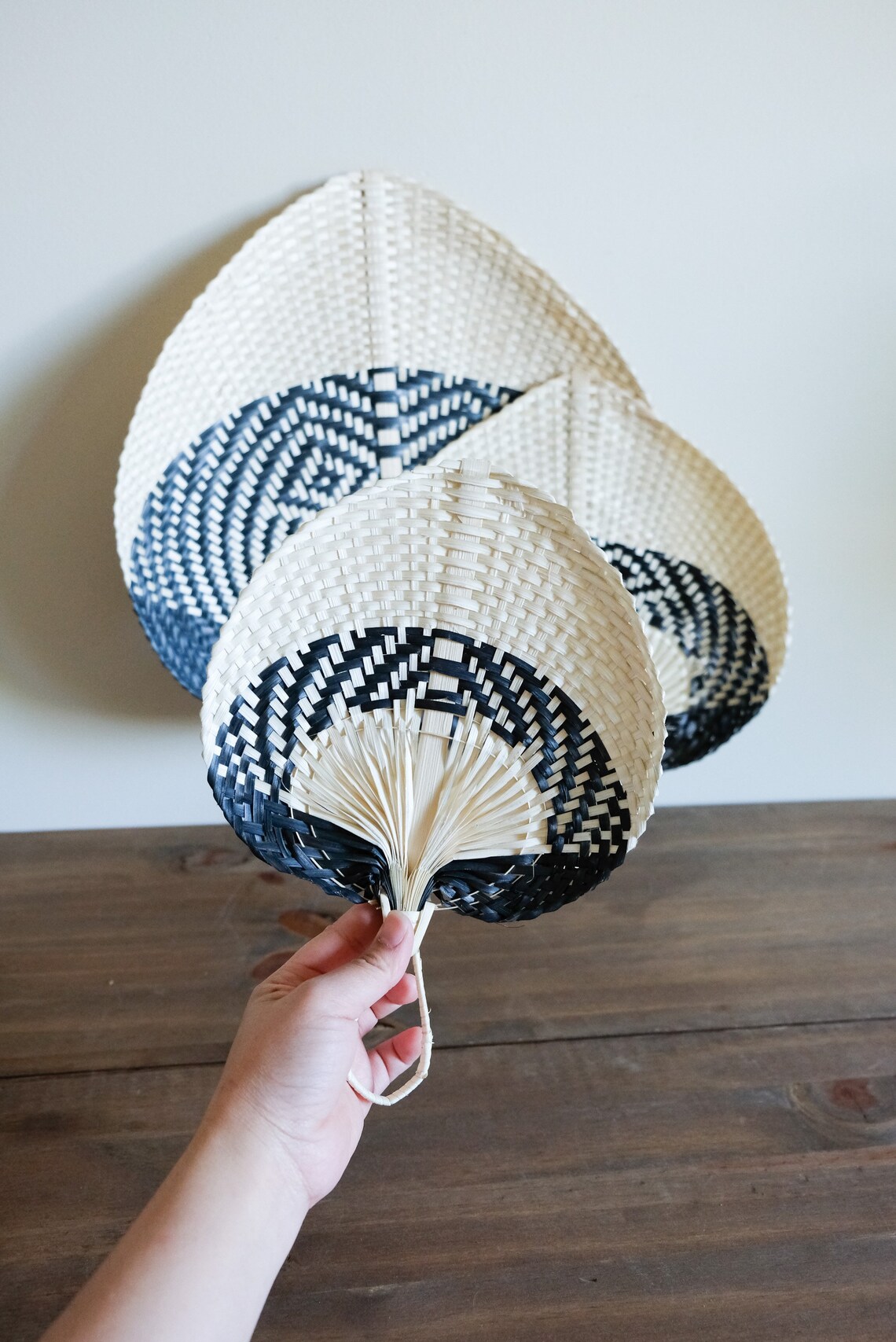 Hand Fan in black and white wall decor fan straw fan woven | Etsy