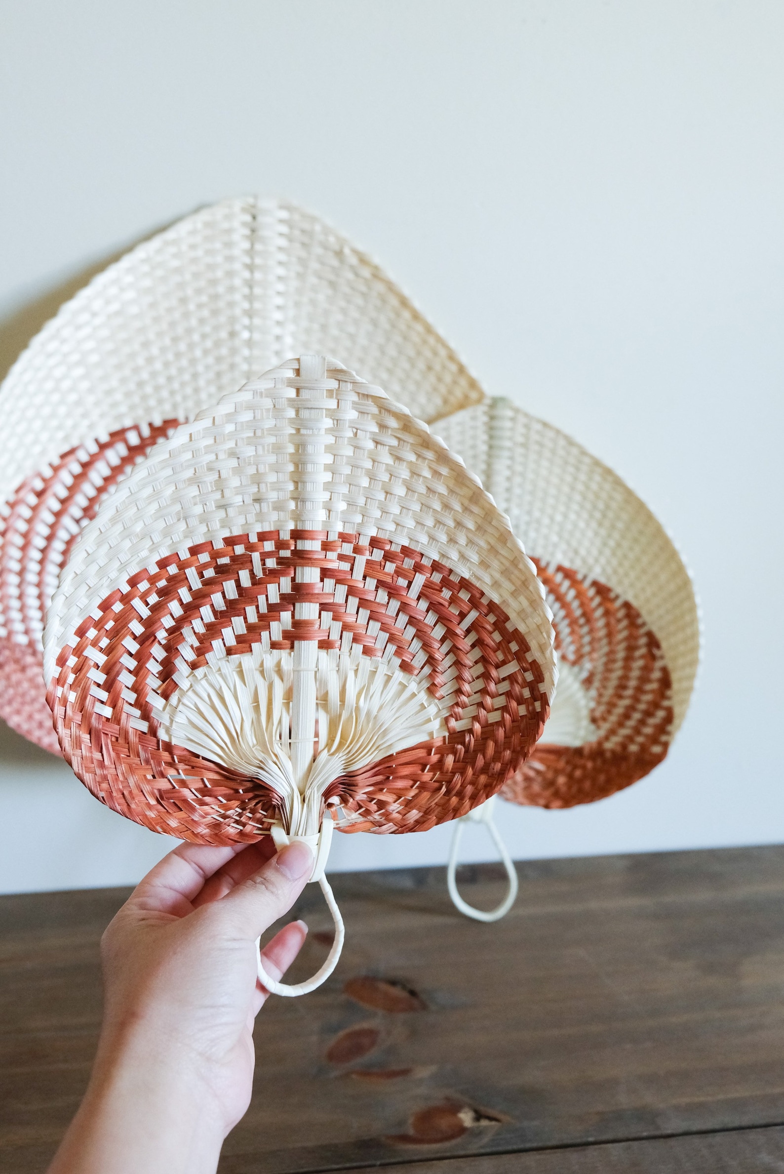 Woven Hand Fan in Brunt orange wall decor fan straw fan | Etsy