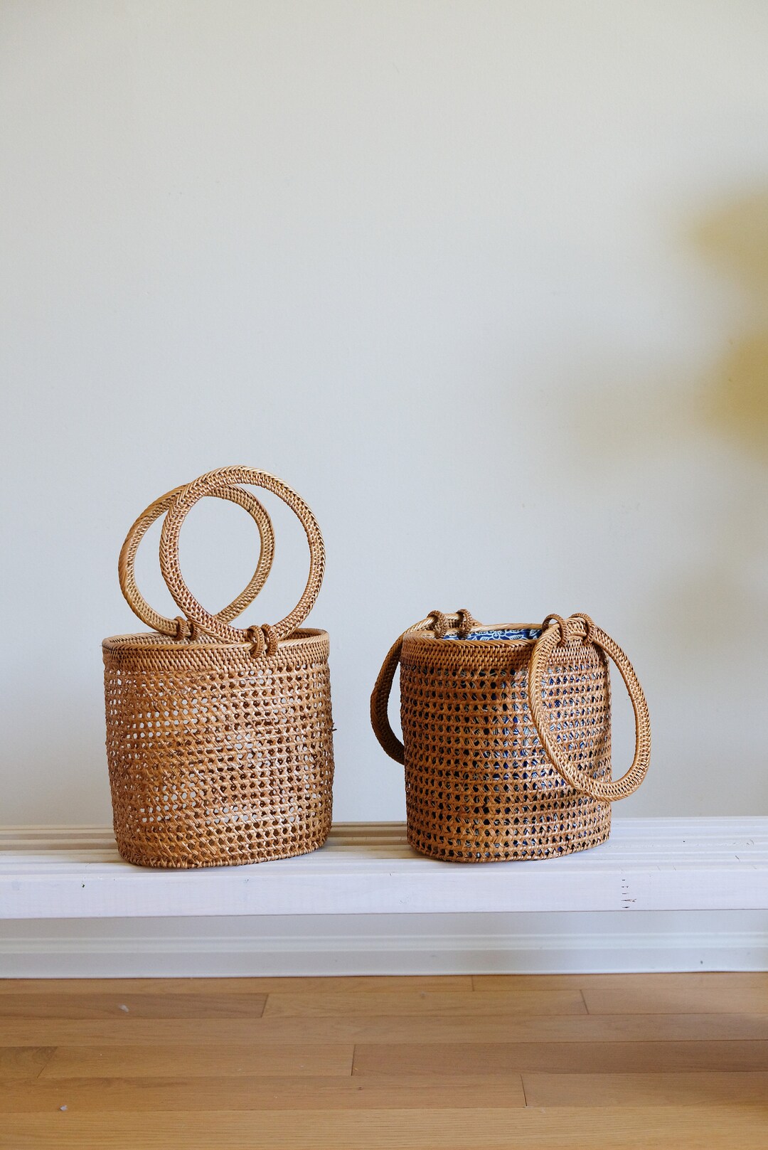 Rattan Basket Bag Rattan Bucket Bag Woven Basket Bag Top - Etsy
