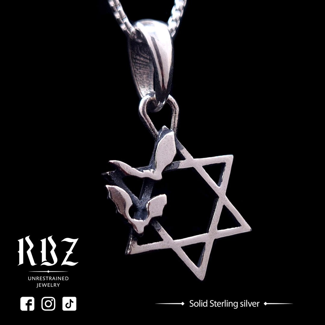 Goth Star of David Necklace, Magen David Pendant, Dainty Bat Charm ...