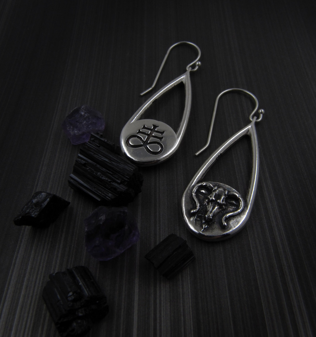 Goth Satanic Earrings, Leviathan Cross, Gothic Earring, Occult Earrings ...