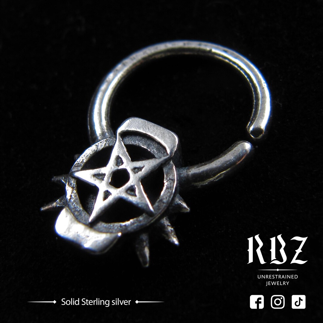 Goth Pentagram Septum Ring, Septum Ring 16g, Satanic Jewelry, Occult ...