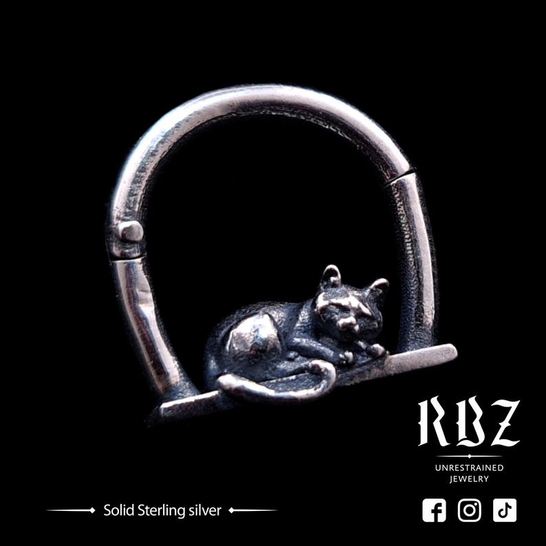 Cat Septum Ring, Kitty Clicker, Animal Seamless Piercing, Cute Body ...