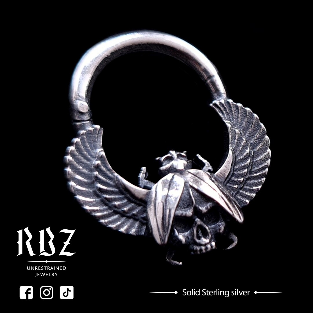 Goth Egyptian Scarab Septum Ring, Skull Clicker, Insect Seamless ...