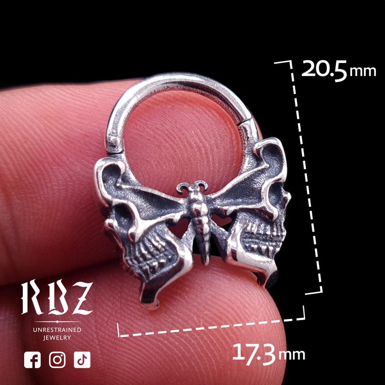 Goth Butterfly Septum Ring, Skull Clicker, Insect Seamless Piercing ...