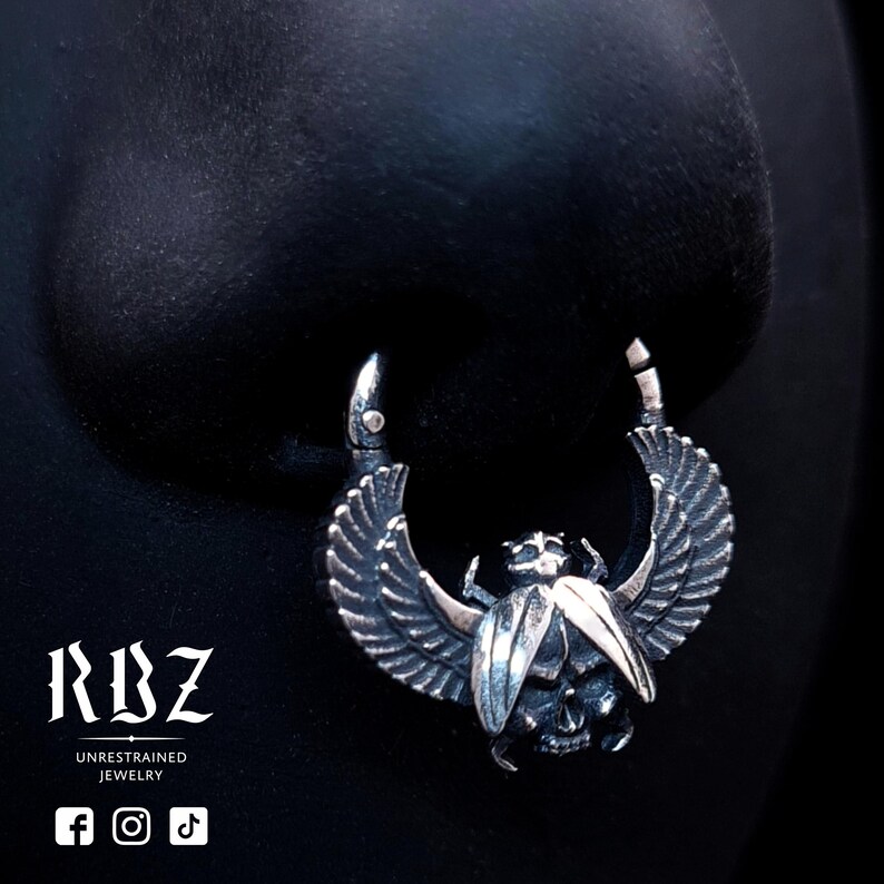 Goth Egyptian Scarab Septum Ring, Skull Clicker, Insect Seamless ...