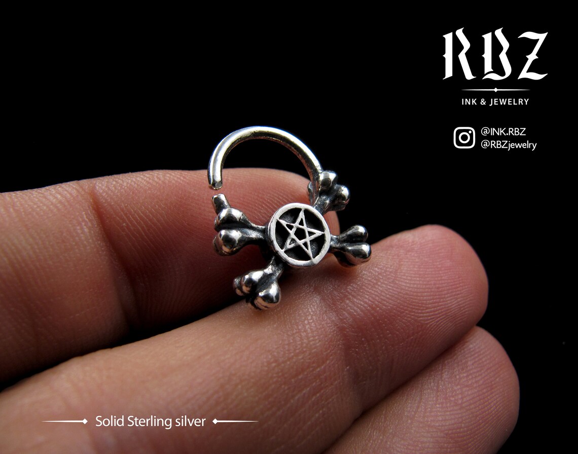 Goth Pentagram Septum Ring Septum Ring 16g Satanic Jewelry - Etsy