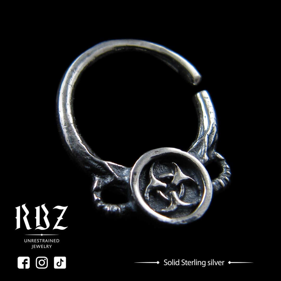 Biohazard Septum Ring 16g, Occult Body Jewelry, Goth Septum Ring ...