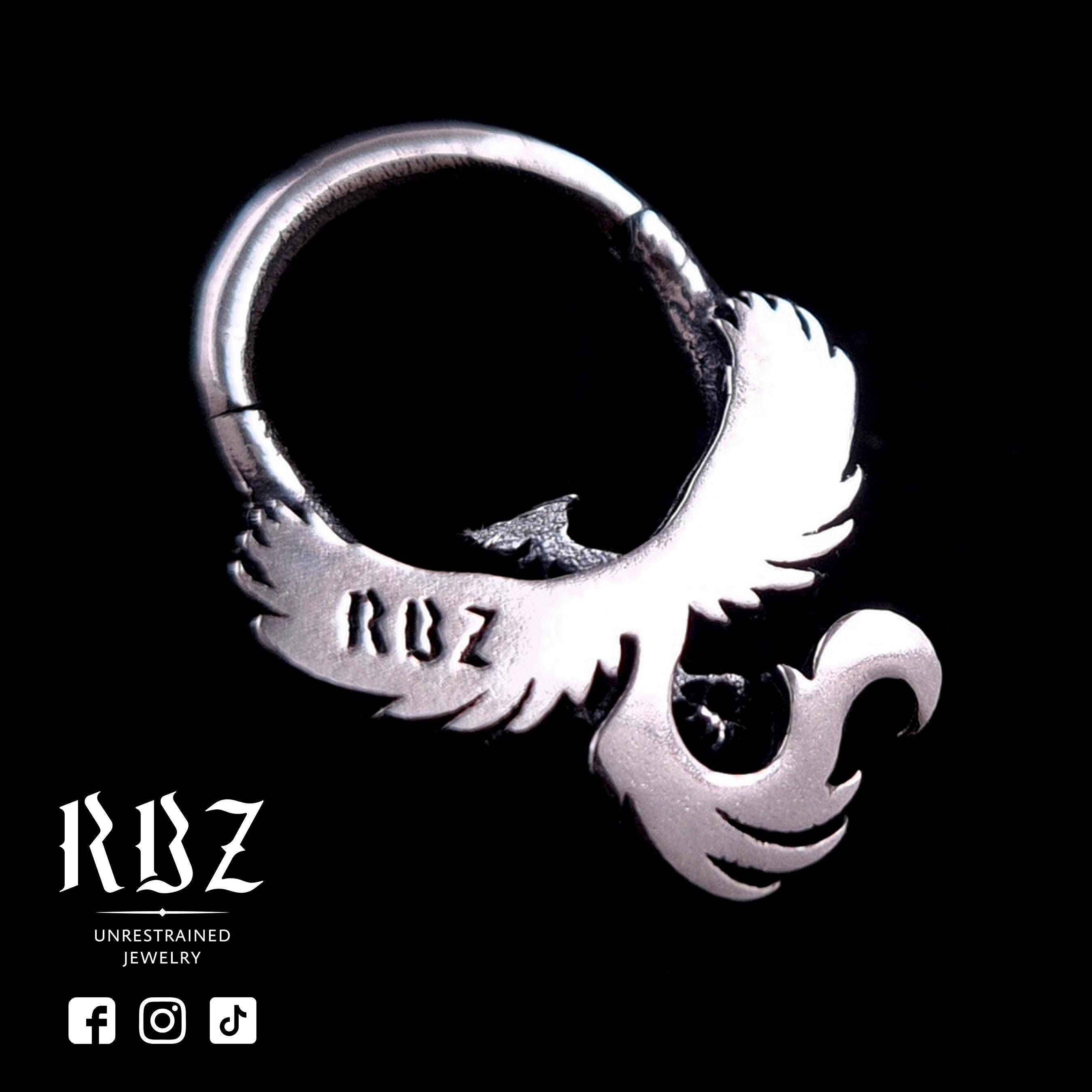Goth Phoenix Septum Ring, Firebird Clicker, Bird Seamless Piercing, 16g ...