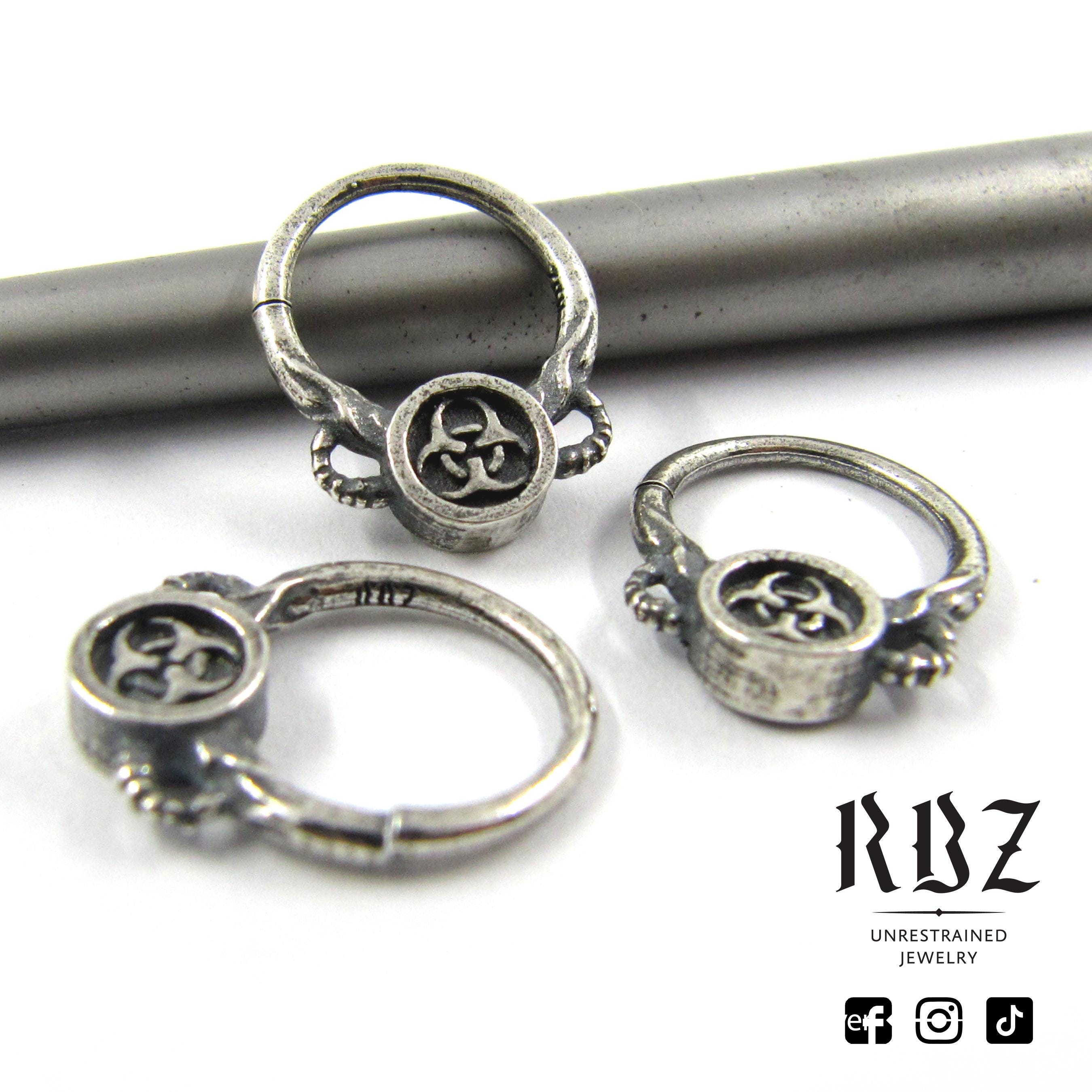 Biohazard Septum Ring 16g, Occult Body Jewelry, Goth Septum Ring ...