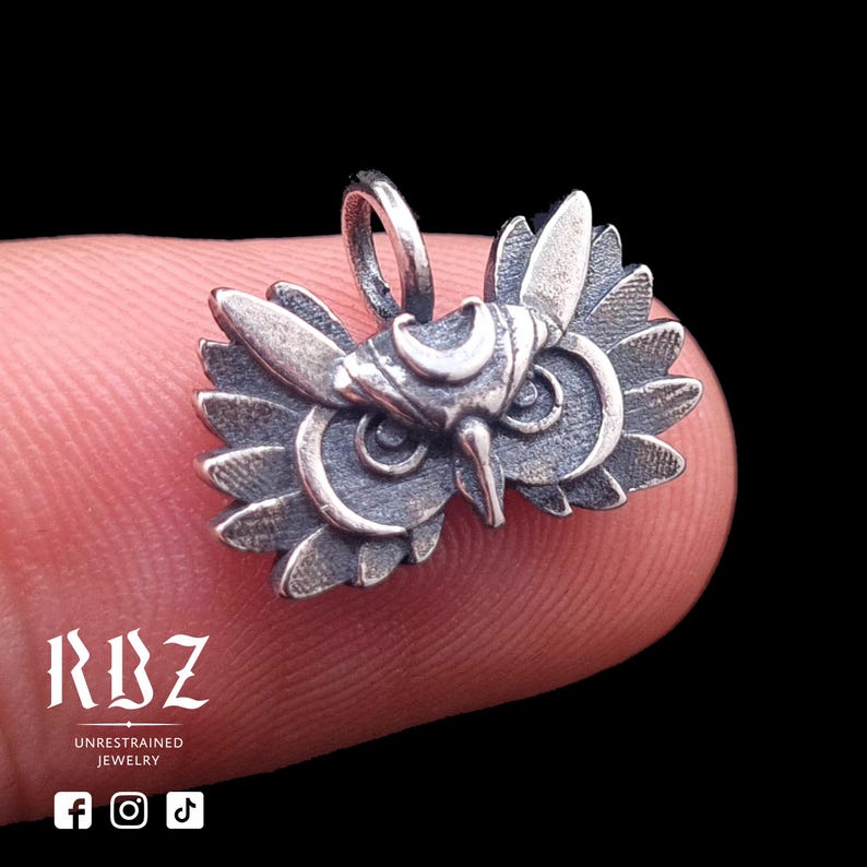 Gothic Sterling Silver Owl Pendant, Crescent Moon Charm, Dark ...