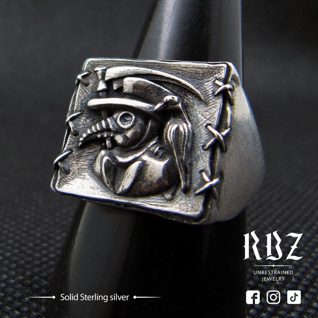 Gothic Signet Ring for Men With Plague Doctor and Raven Motif - Etsy