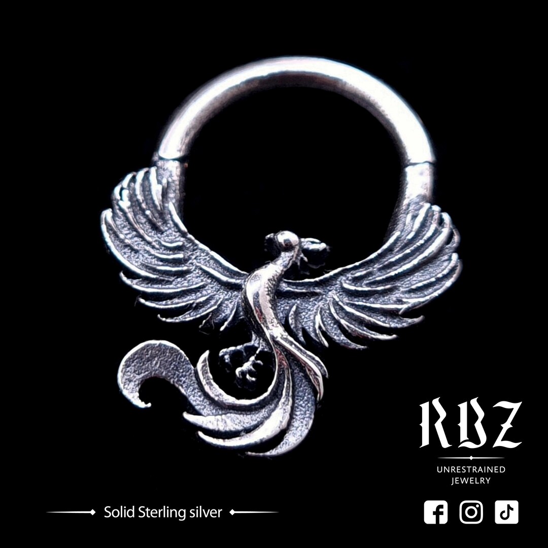 Goth Phoenix Septum Ring, Firebird Clicker, Bird Seamless Piercing, 16g ...