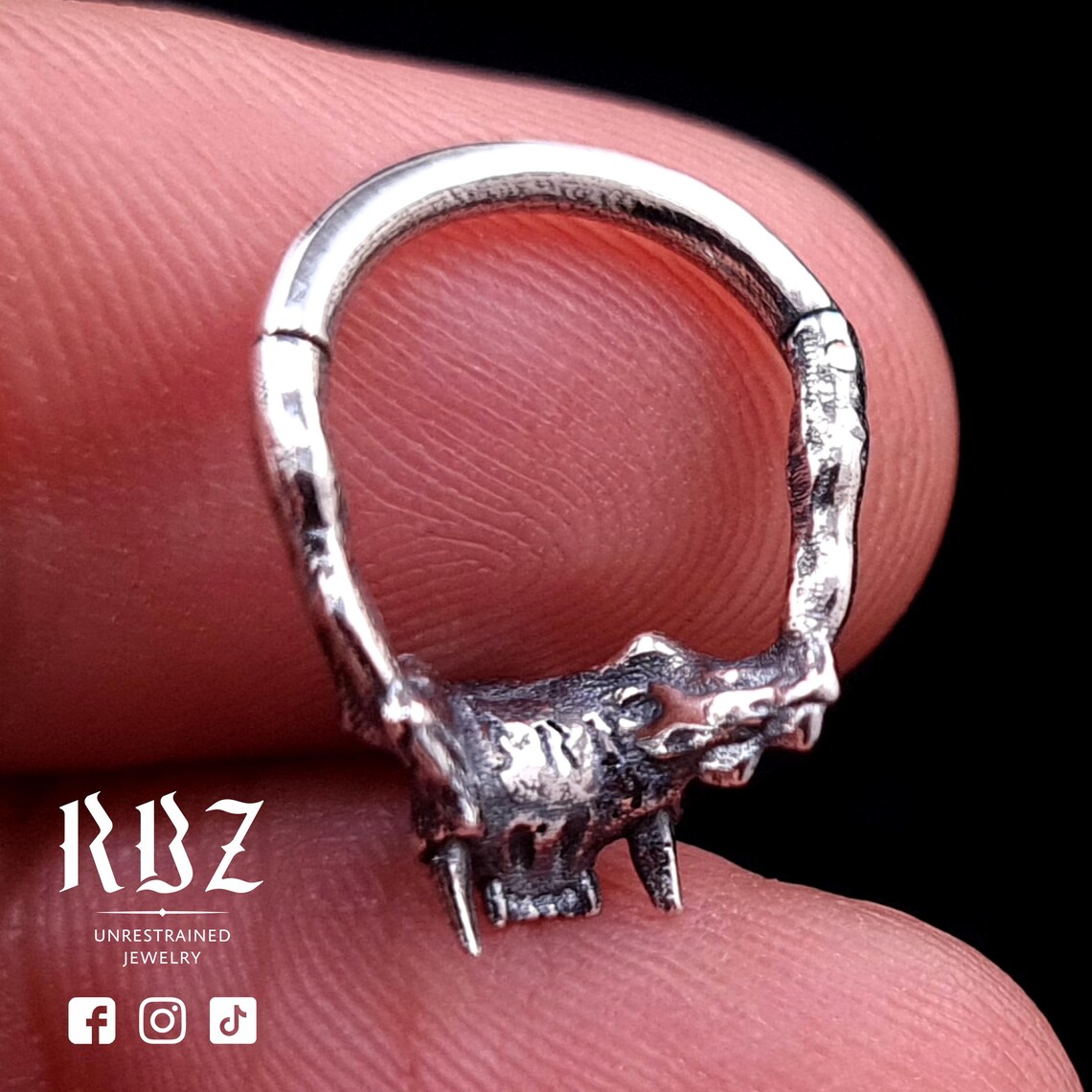 Goth Cat Skull Septum Ring, Bone Clicker, Skeleton Seamless Piercing ...