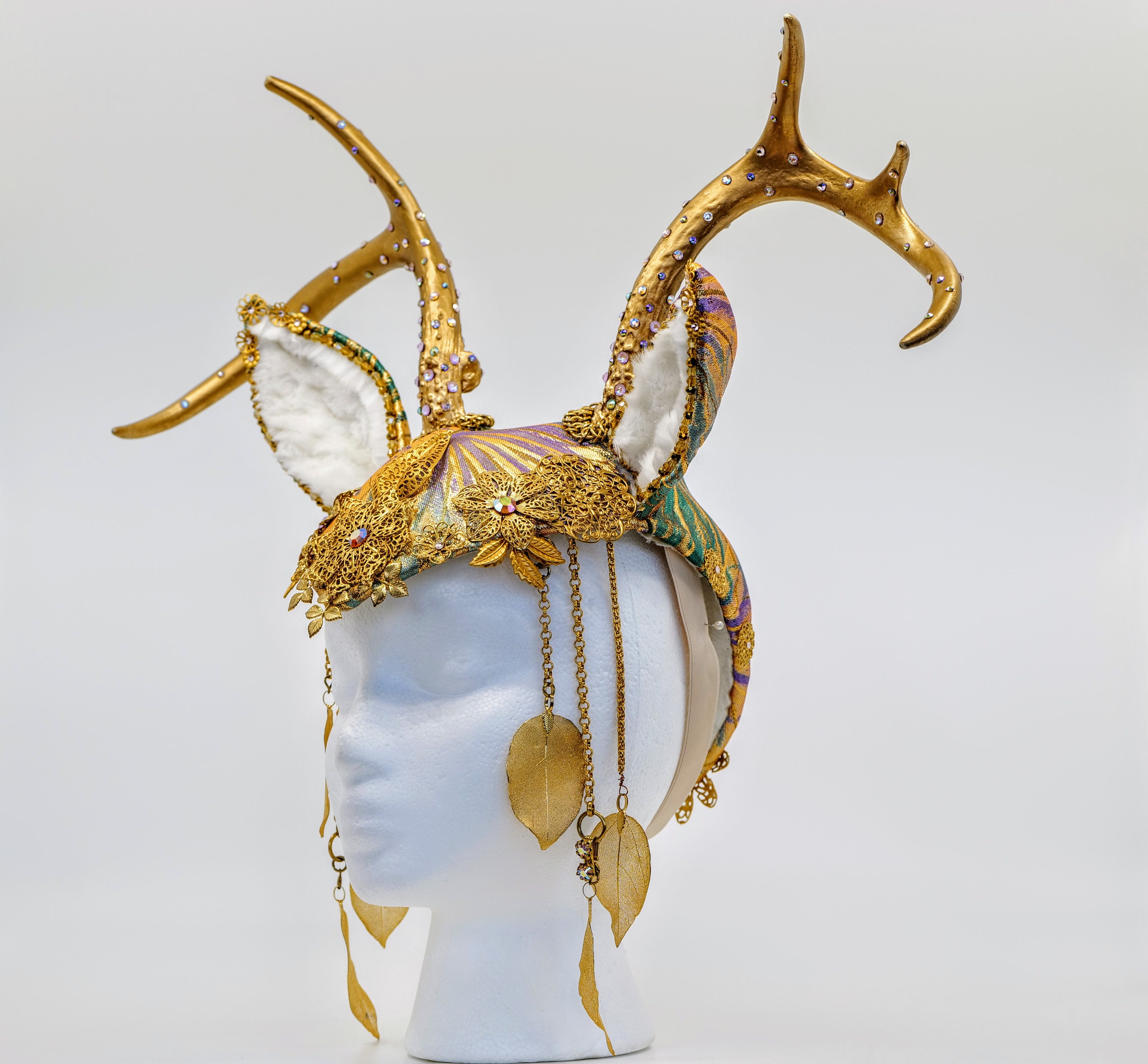 Golden Deer Crown, Gold Antler Headdress, Fawn Headpiece, Golden Pagan ...