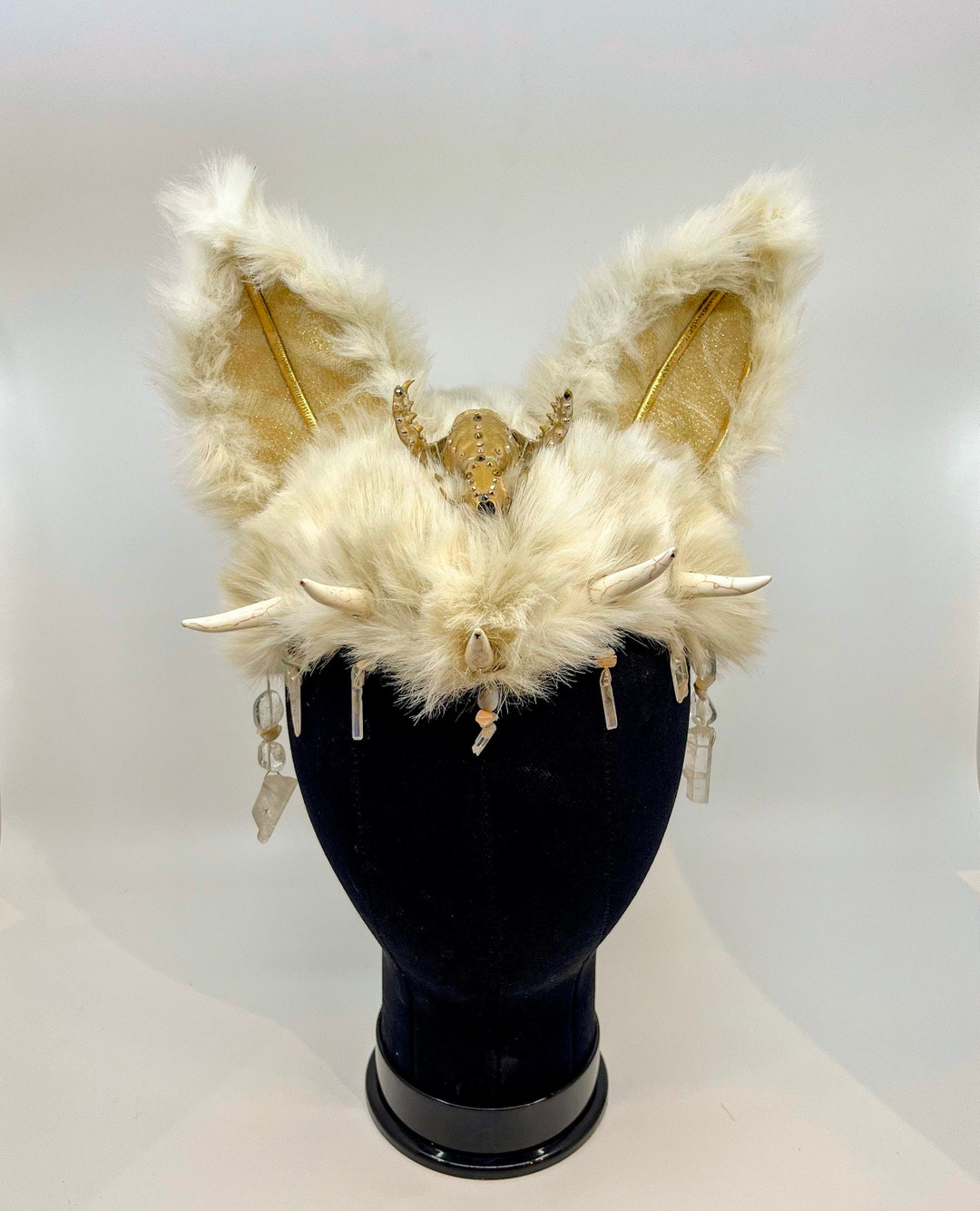 Faux Fur Animal Ears Headpiece: Mink Skull, Swarovski Crystals - Etsy