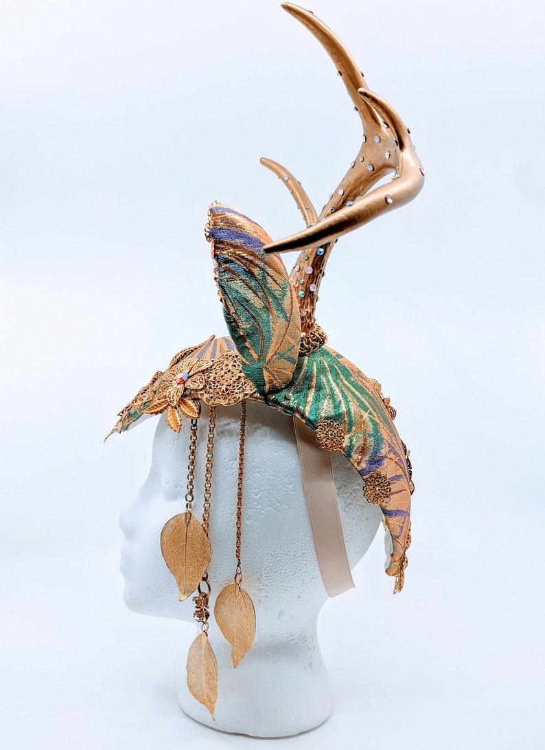 Golden Deer Crown, Gold Antler Headdress, Fawn Headpiece, Golden Pagan ...