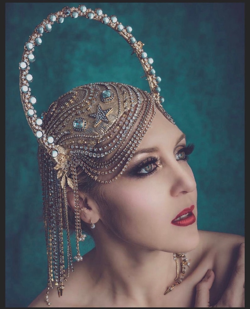 Golden Crystal Flapper Crown: 1920s Halo Headpiece - Etsy