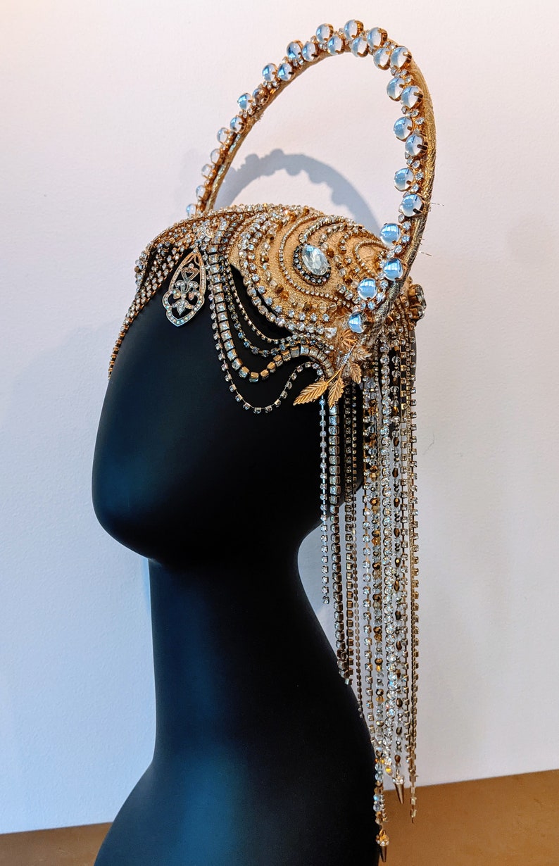 Golden Crystal Flapper Crown: 1920s Halo Headpiece - Etsy