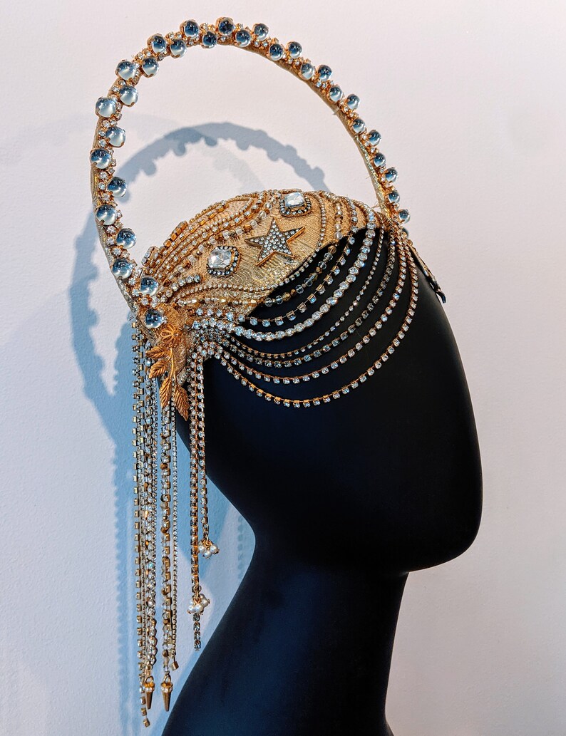 Golden Crystal Flapper Crown: 1920s Halo Headpiece - Etsy