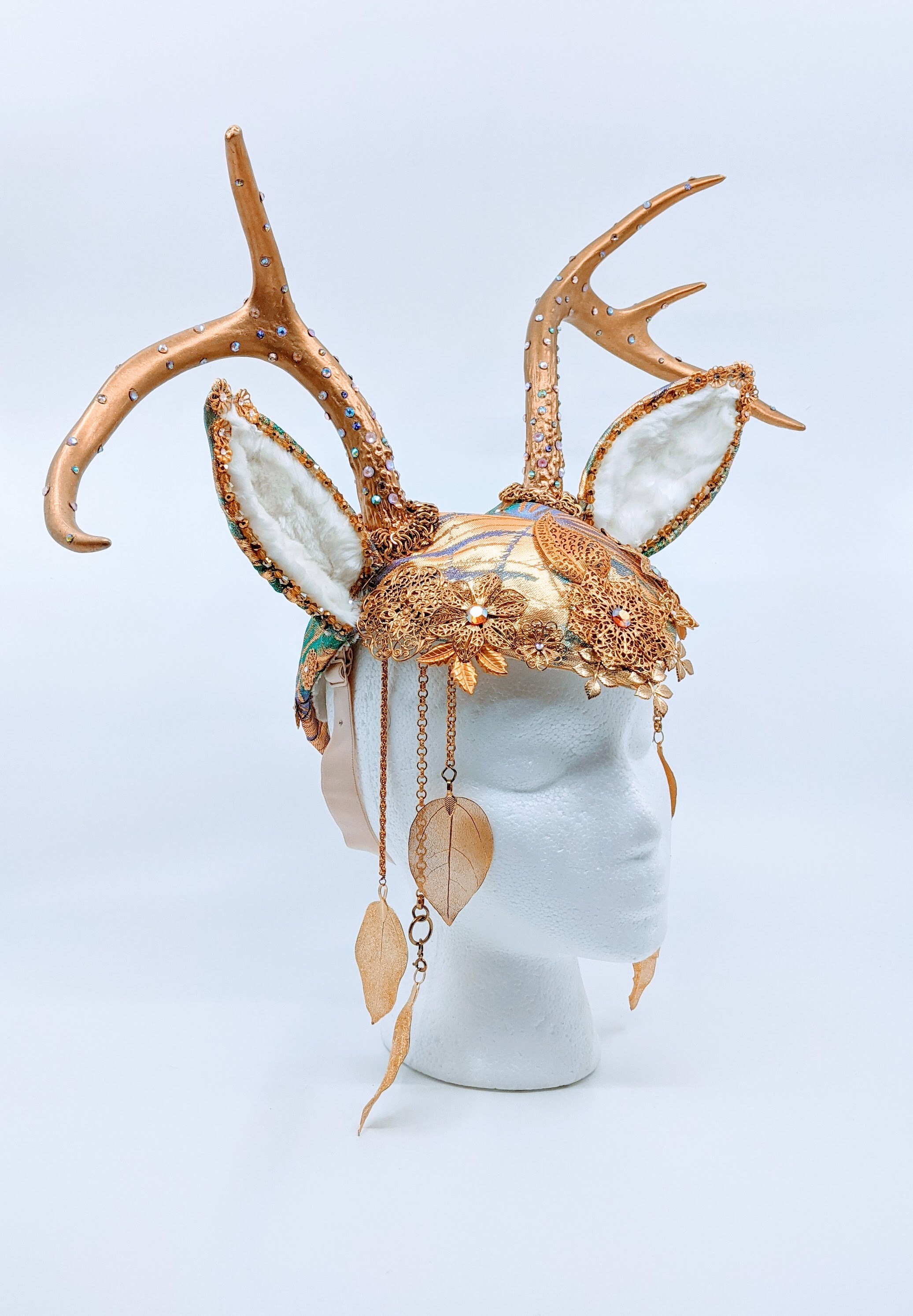 Golden Deer Crown, Gold Antler Headdress, Fawn Headpiece, Golden Pagan ...