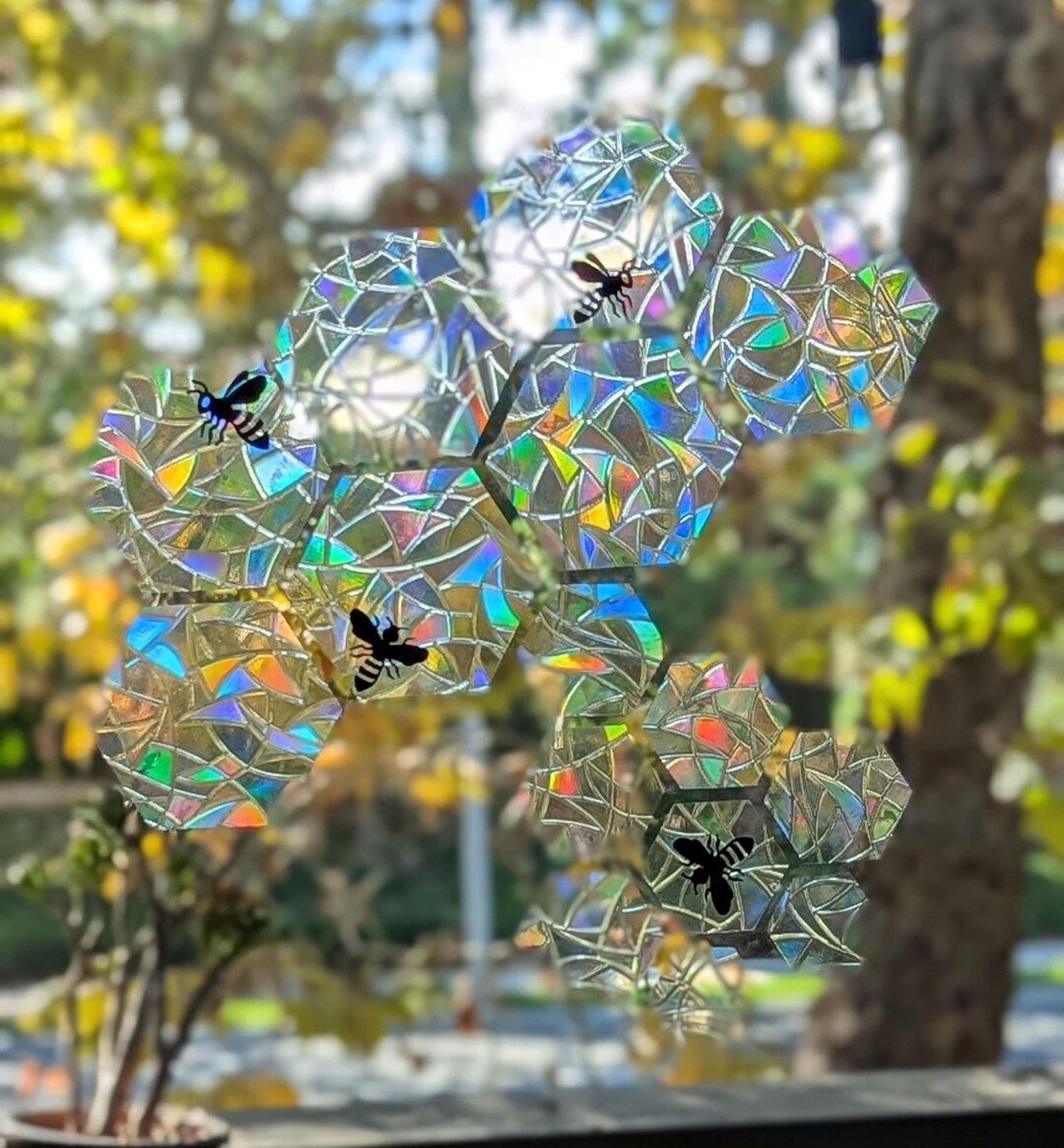 Busy Bee Honeycomb Suncatcher Window Clings - Removable Decor - Set of ...