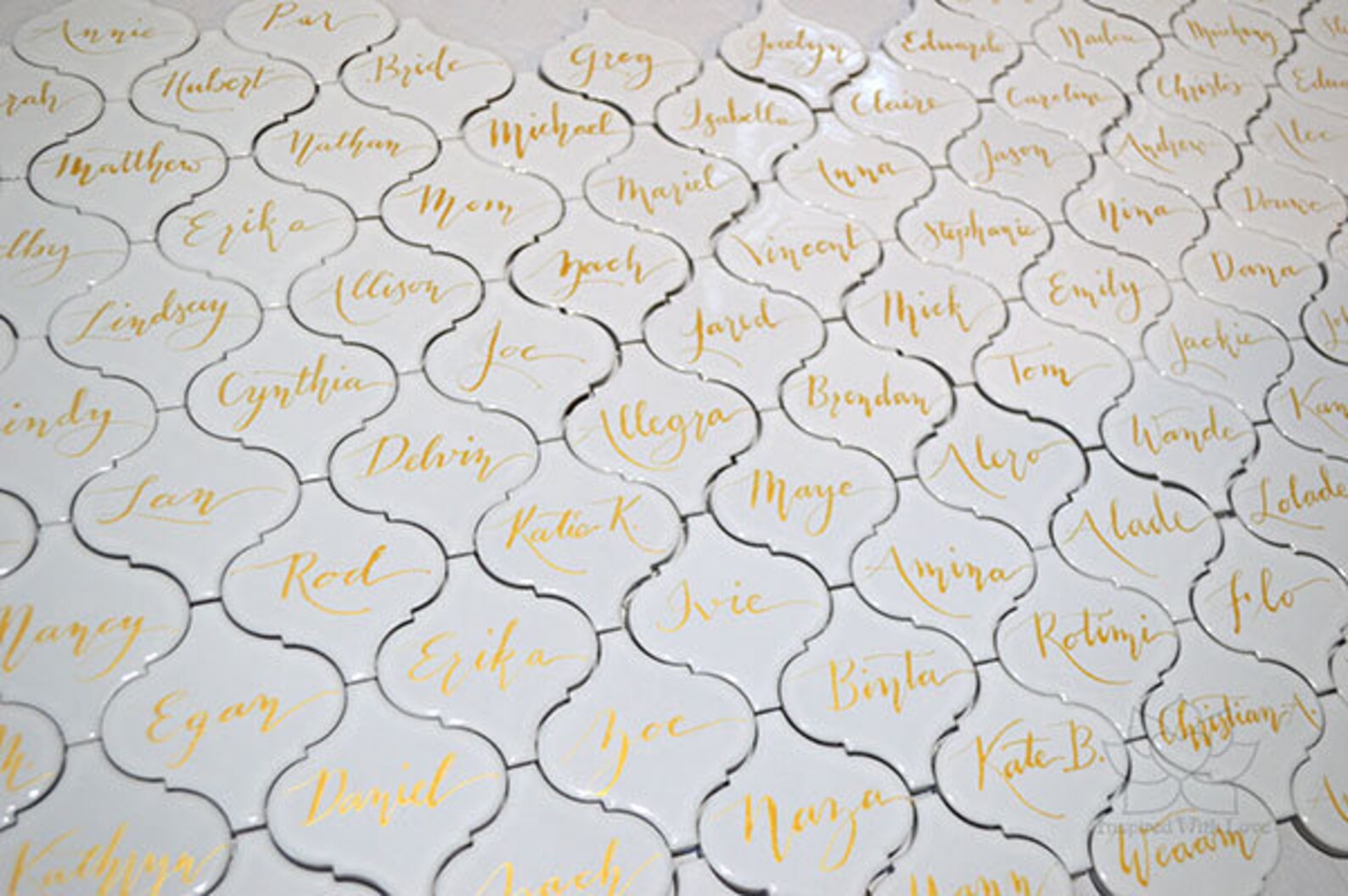 Custom Personalized Calligraphy 3" Arabesque White Tile Gold Name Place ...