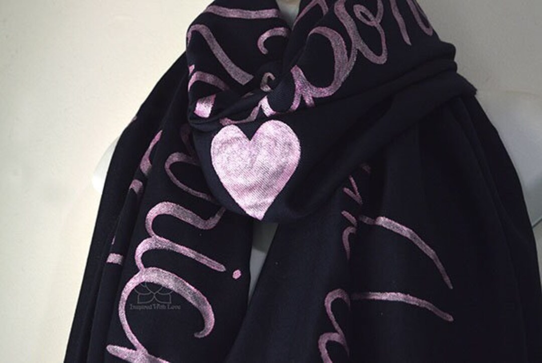 Custom Navy Pashmina Silk Script Shawl, Personalized Message Bridesmaid ...