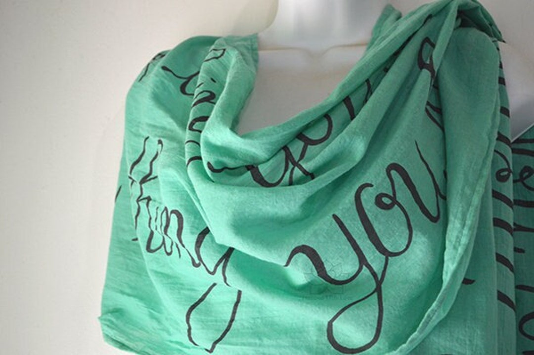 Custom Script Scarf (100% Cotton Voile) - Personalized Message Shawl ...
