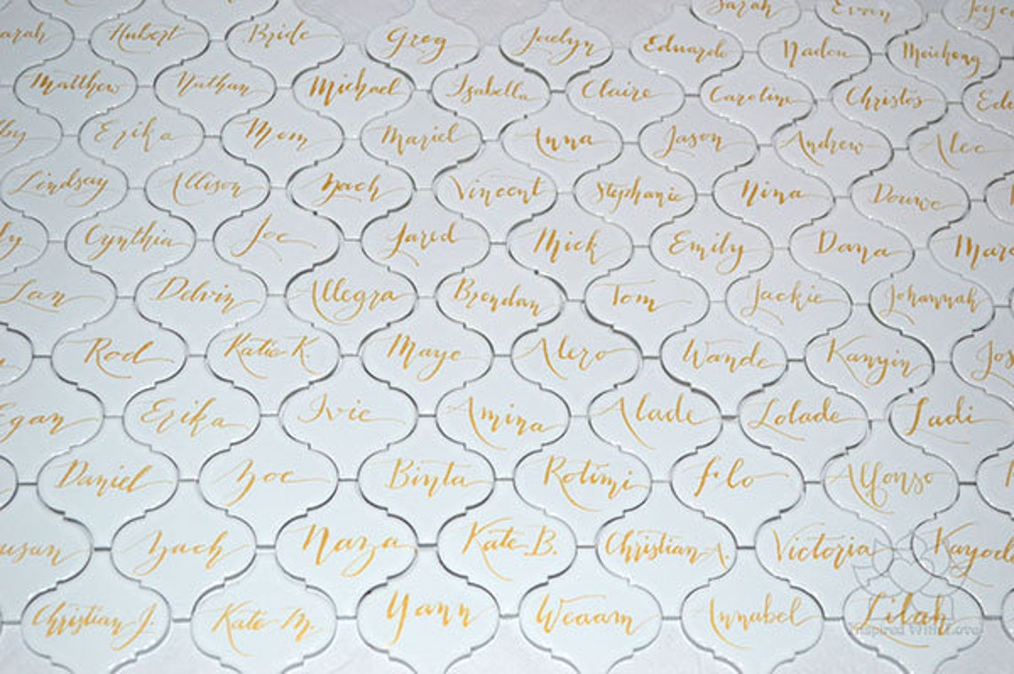 Custom Personalized Calligraphy 3" Arabesque White Tile Gold Name Place ...
