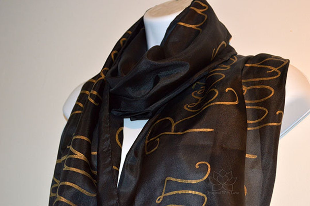 Custom Script Message 100% Silk Black Scarf, 12 Year Silk Anniversary ...