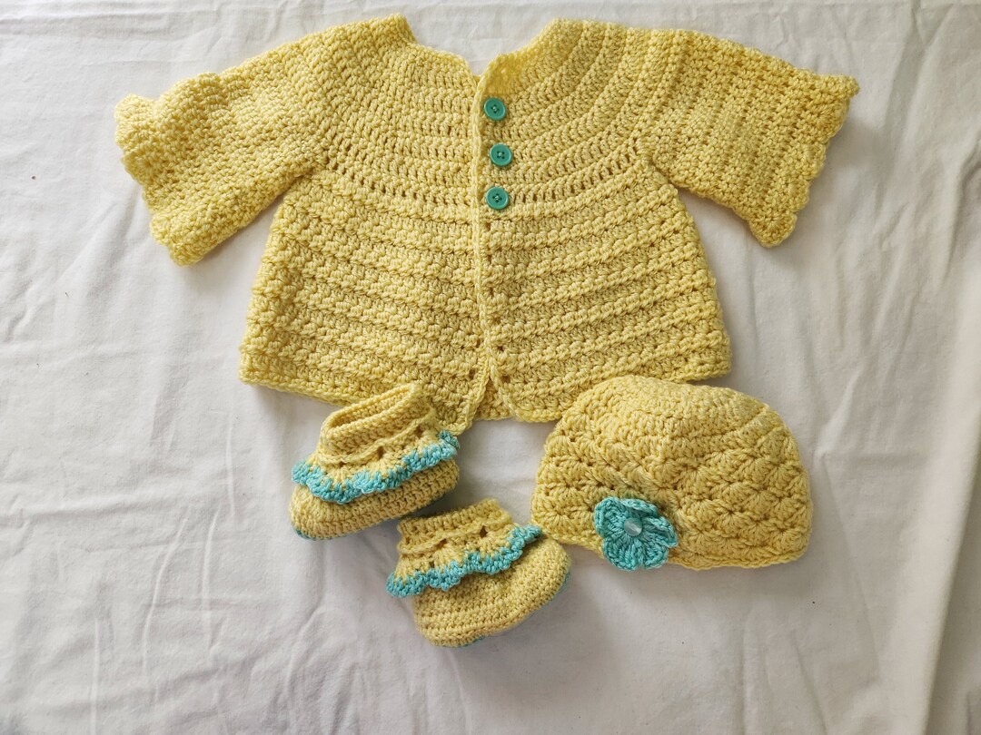 Yellow Baby/doll Hat, Sweater, Booties - Etsy