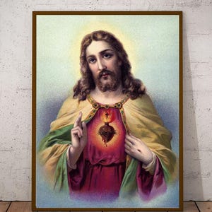 Jesus Print Catholic Prints Jesus Pictures Poster A4-A3 Sacred Heart of ...