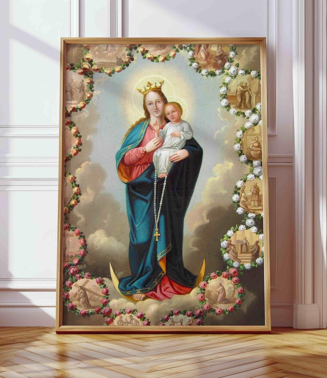 Virgin Mary Print Catholic Prints Our Lady of Rosary Catholic Posters ...