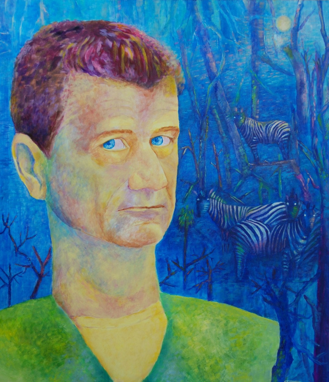 Original Modern Art Male Portrait Man With Zebras and Forest by ...