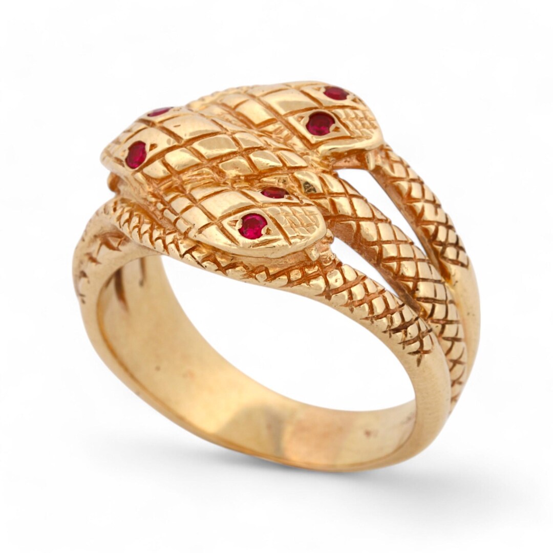 Mid-century Triple Snake Band Ring With Ruby Eyes in 14k Yellow Gold - Etsy