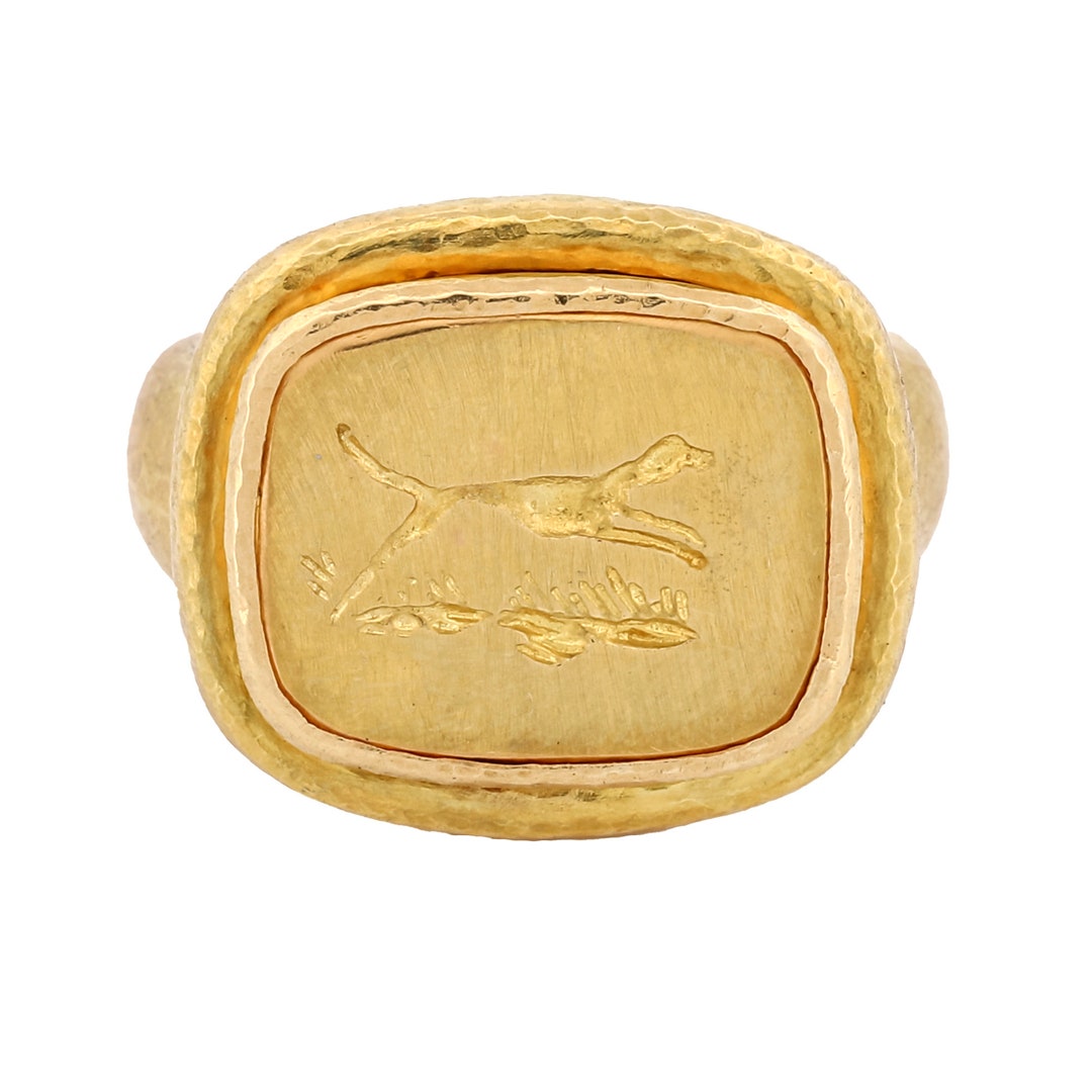 Elizabeth Locke 18k Gold Greyhound Signet Ring Hammered Texture - Etsy