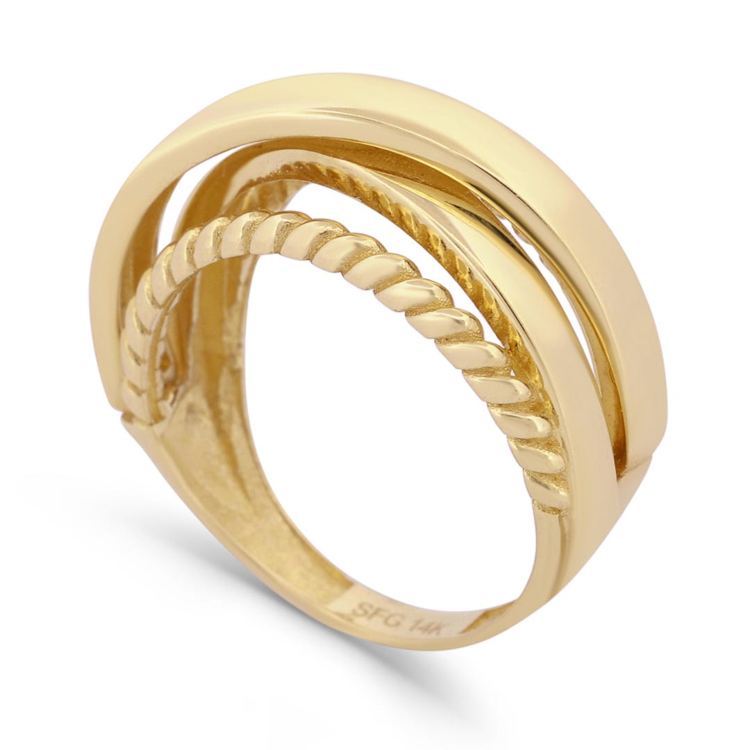 14k Yellow Gold Crossover Fashion Statement Ring New - Etsy