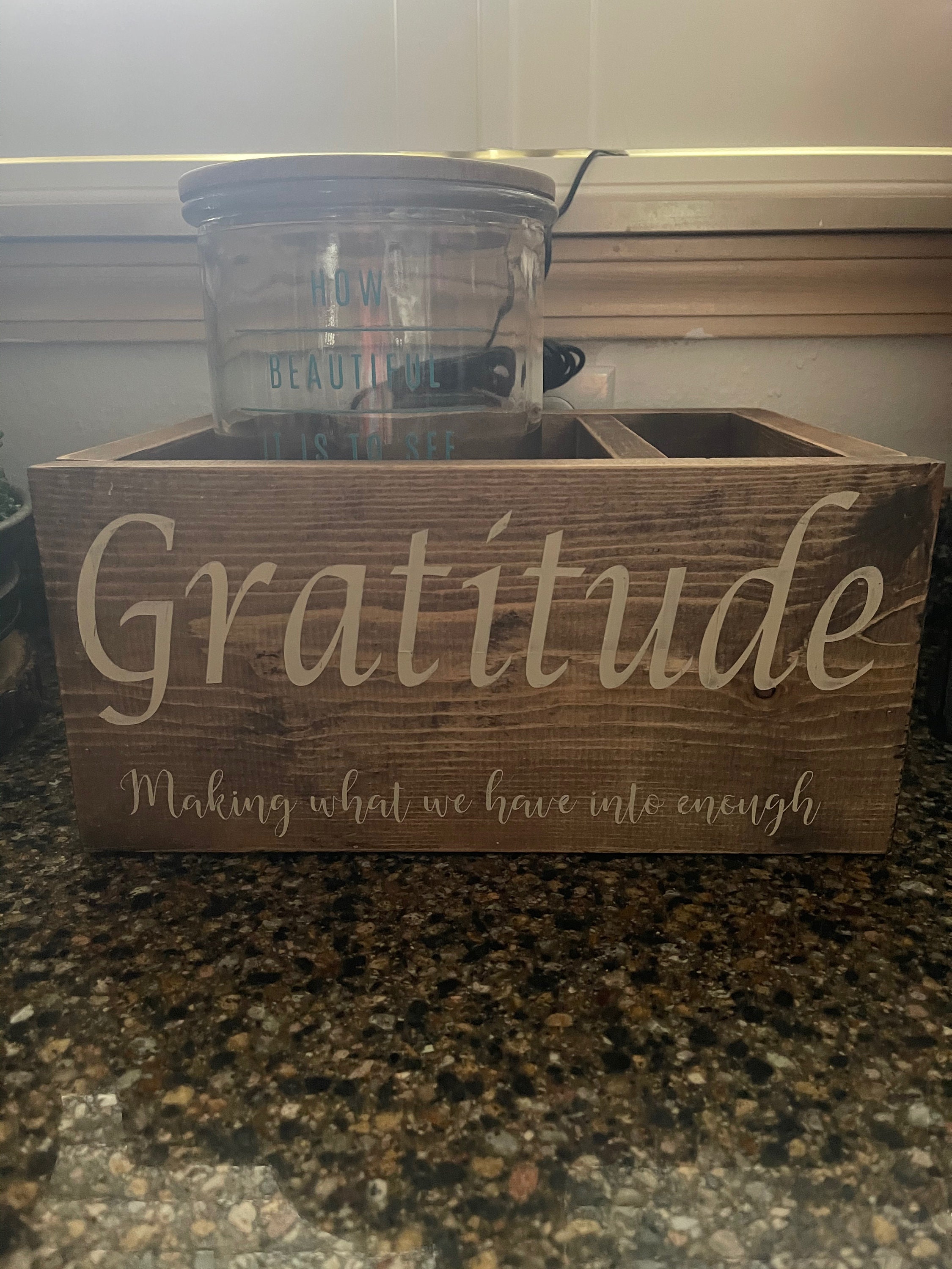 Wooden Gratitude Box With Etched Jar & Cards - Etsy