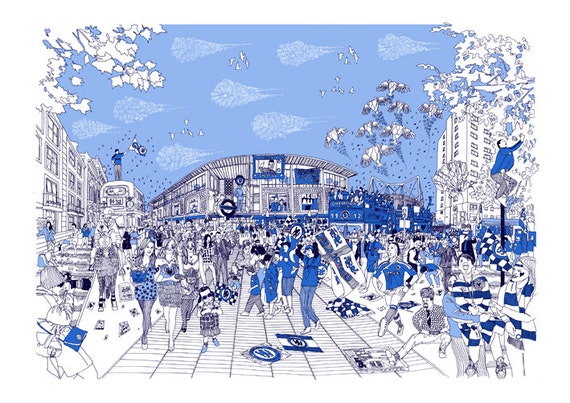 Chelsea FC illustration print artwork gift. A4 A3 or A2 | Etsy