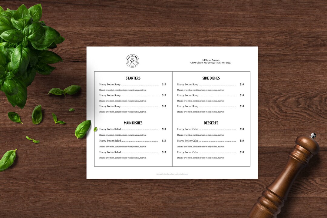 Menu Template, Restaurant Menu Template, Printable Menu, Editable Menu ...