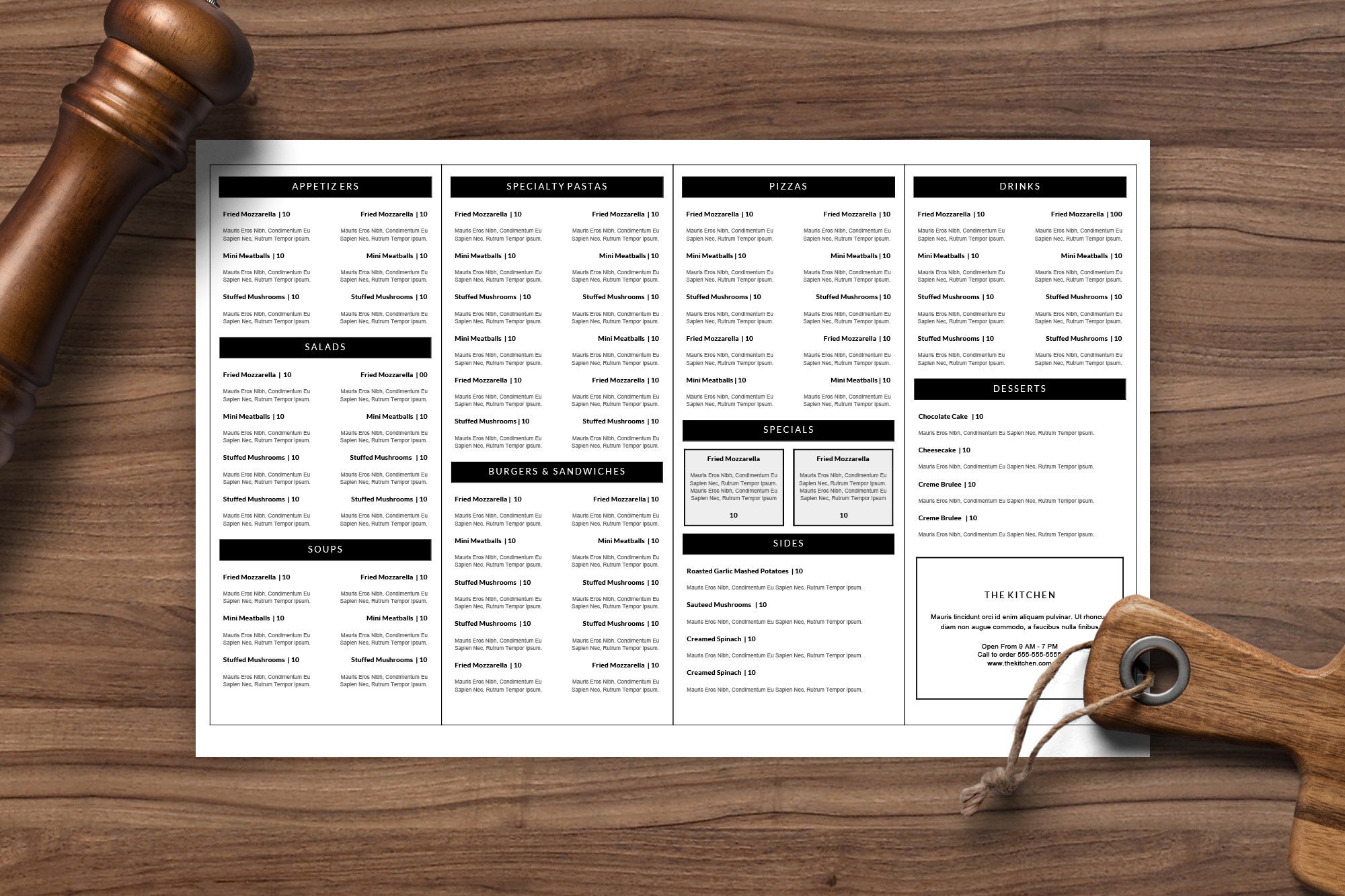 Large Menu Template, Restaurant Menu, Printable Menu, Editable Menu ...