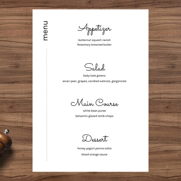 5x7 Simple Wedding Menu - Etsy