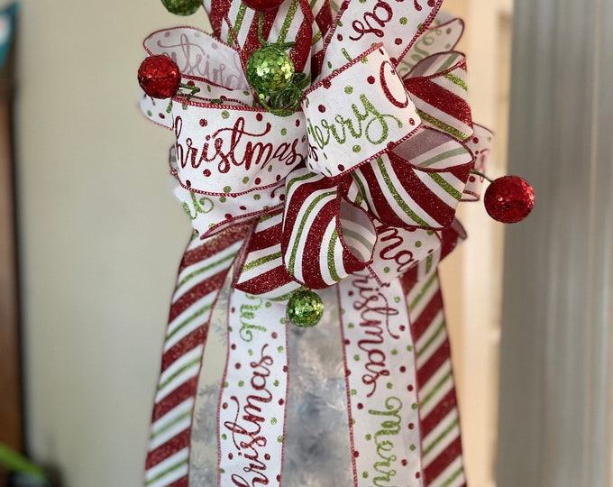 Merry Christmas Stripped Tree Topper - Etsy