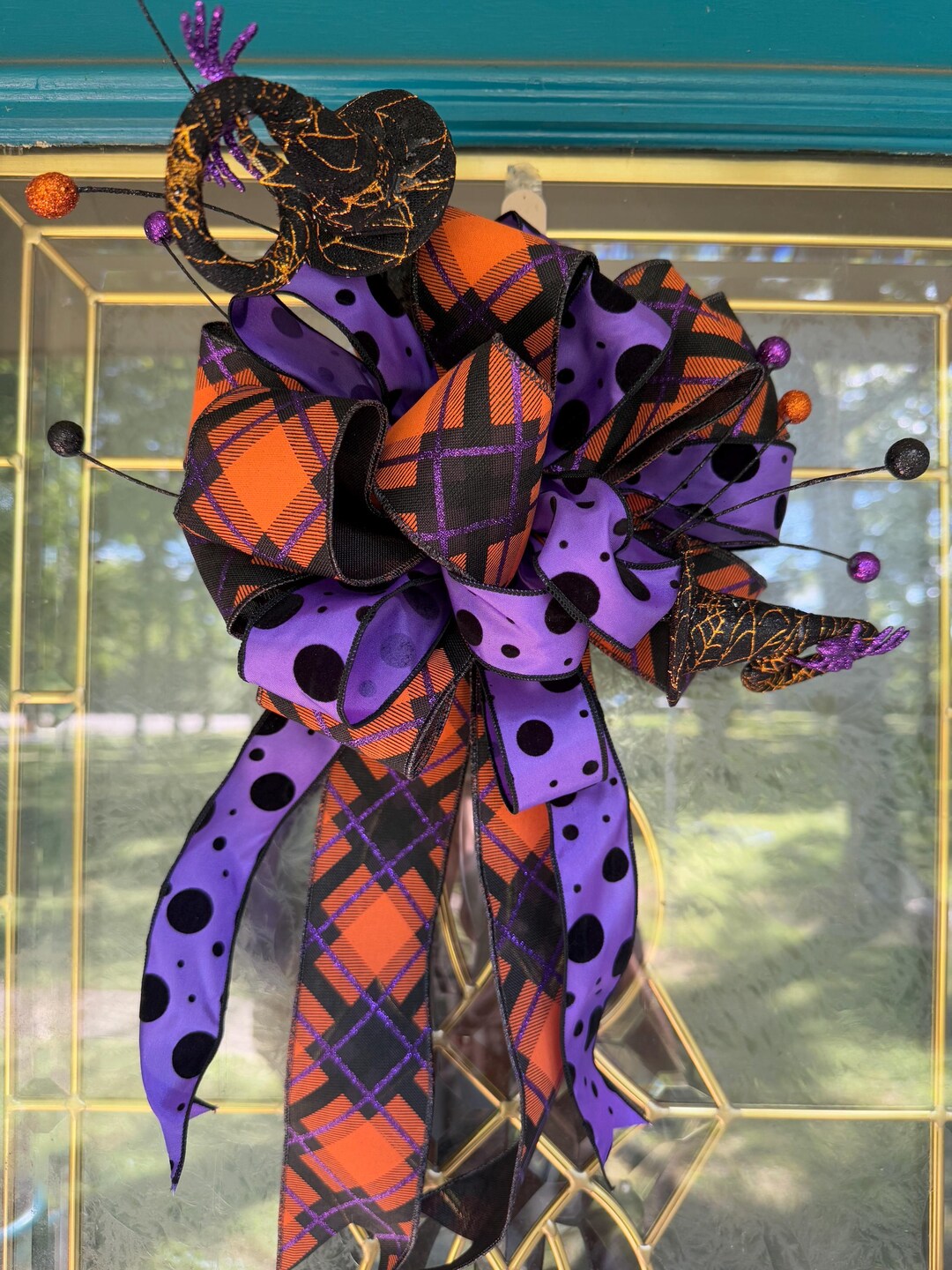 Halloween Orange/purple Plaid Witch Bow/arrangement - Etsy