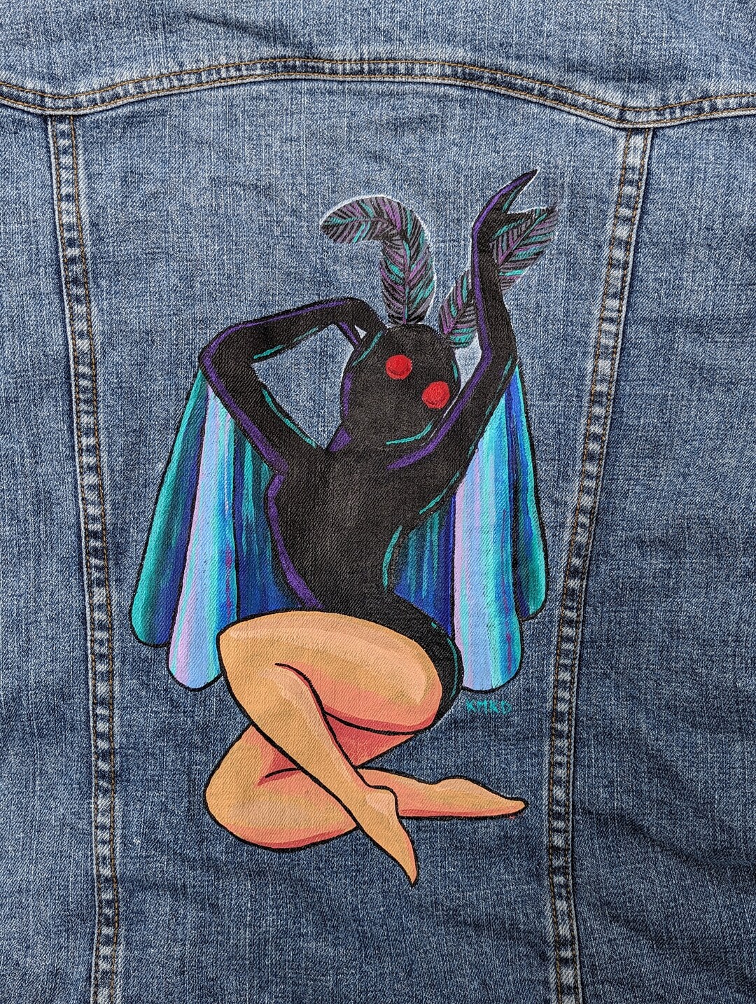 Hand-painted Mothman Denim Jacket Eclectic Halloween Fashion Spooky ...